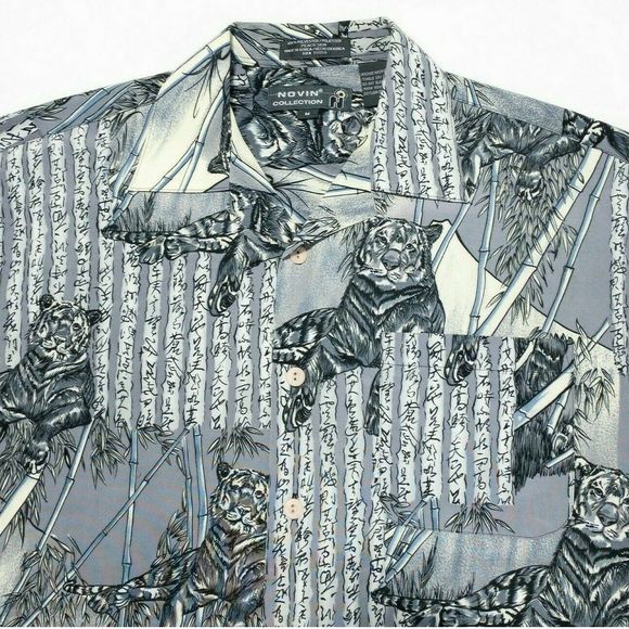 M | Shirts | Tiger Print Polyester Camp Shirt Vintage 9s Y2k Novin ...